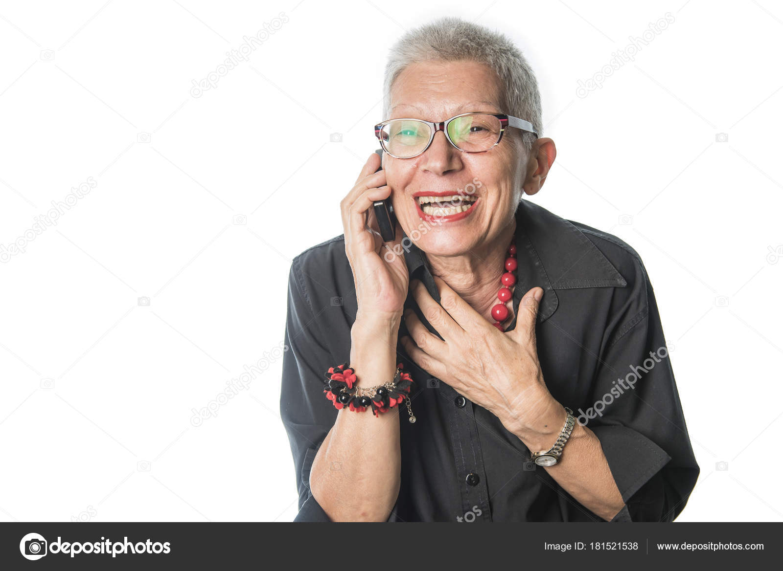 Old woman having a hilarious phone call Stock Photo by ©TeoLazarev ...