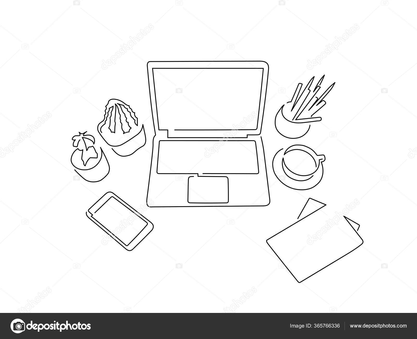 People Using Technology Line Drawing Vector Illustration Design Stock ...