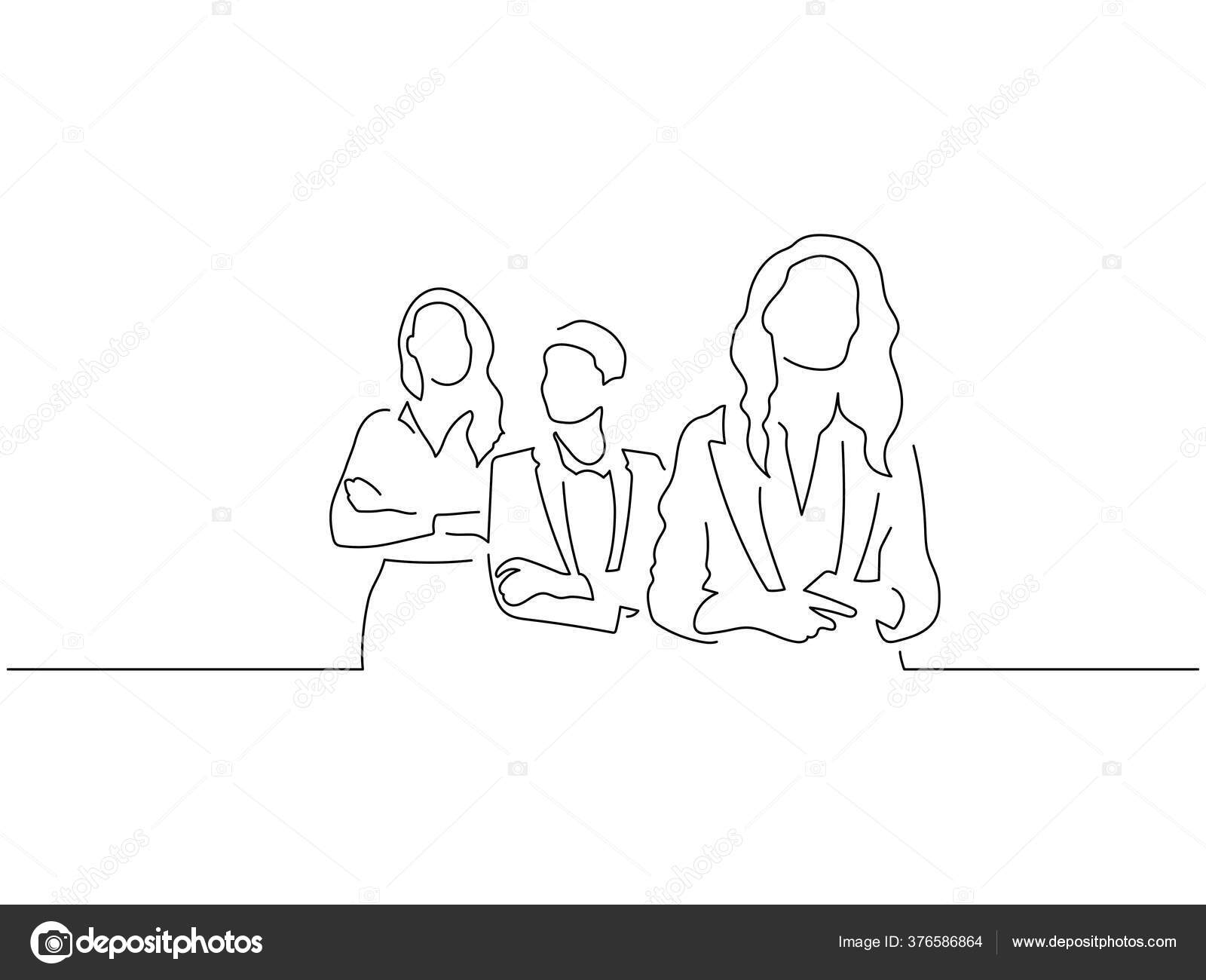 Teamwork Line Drawing Vector Illustration Design Stock Vector Image by ...