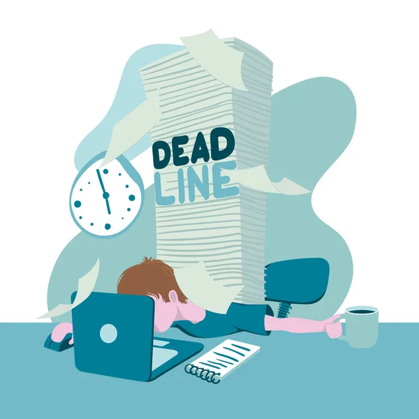 Stressful deadline flat vector illustration. Man overwork in office ...