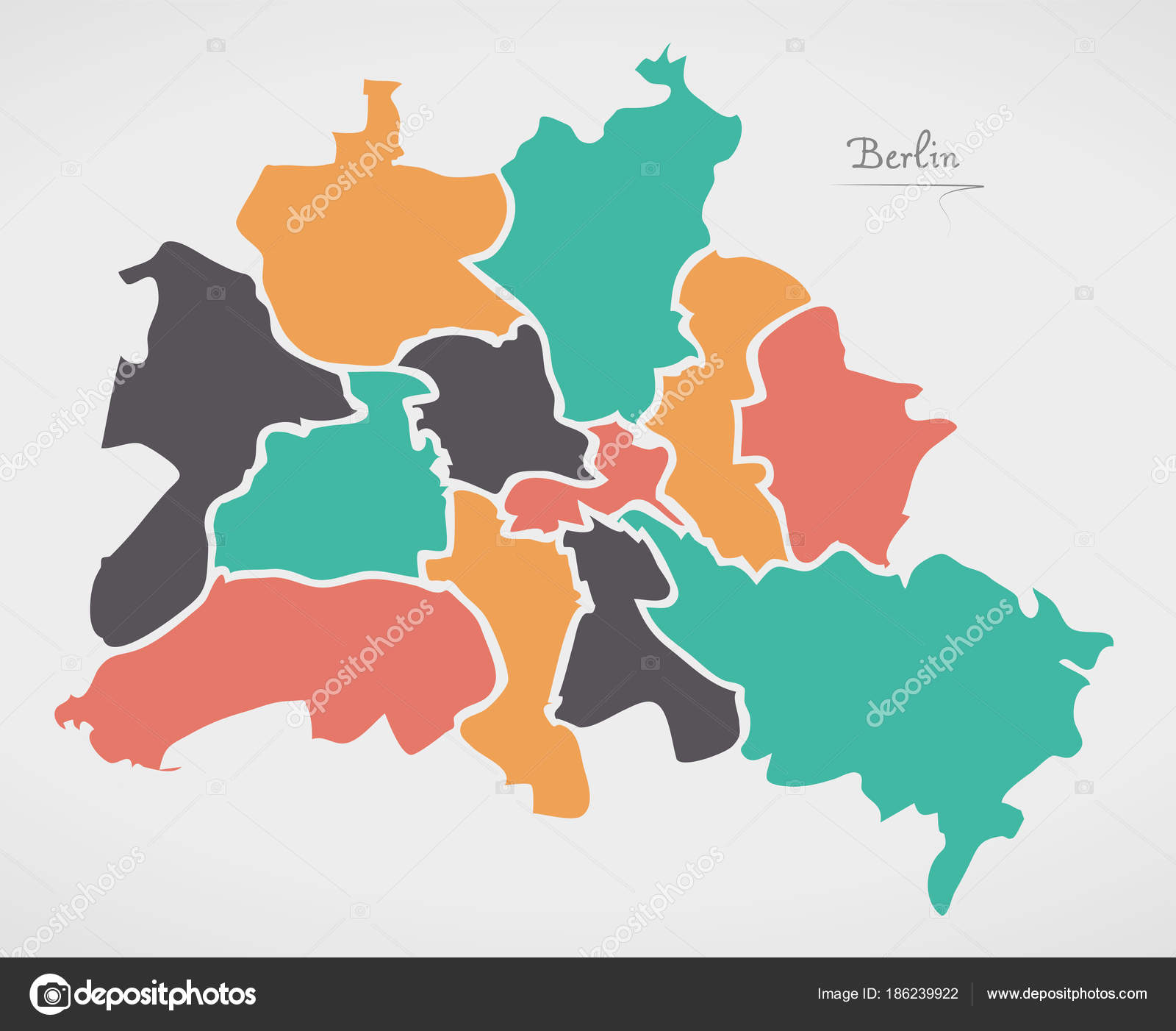 Berlin-Karte mit Stadtbezirken und modernen runden Formen Stock ...