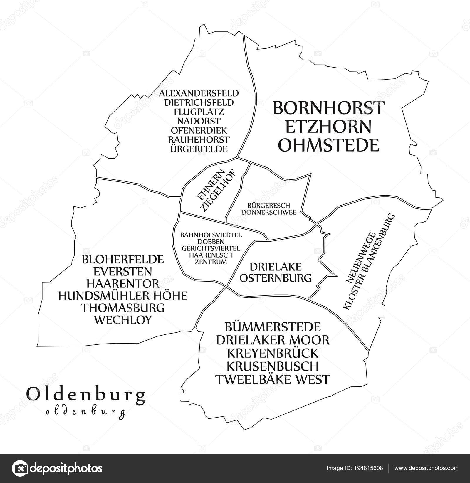 Modern City Map - Oldenburg city of Germany with boroughs and titles DE outline map Stock Vector ...