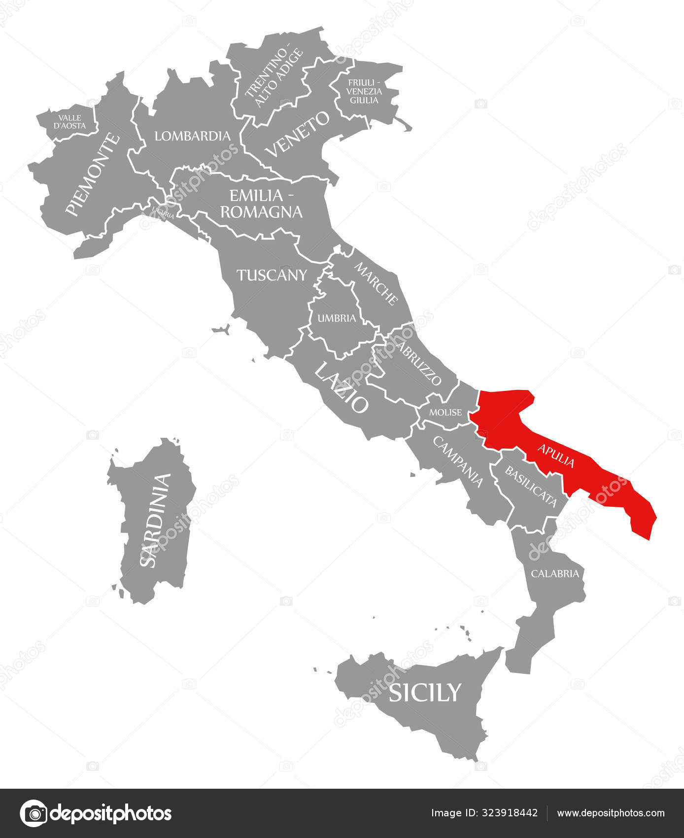 Apulia red highlighted in map of Italy Stock Photo by ©ingomenhard ...