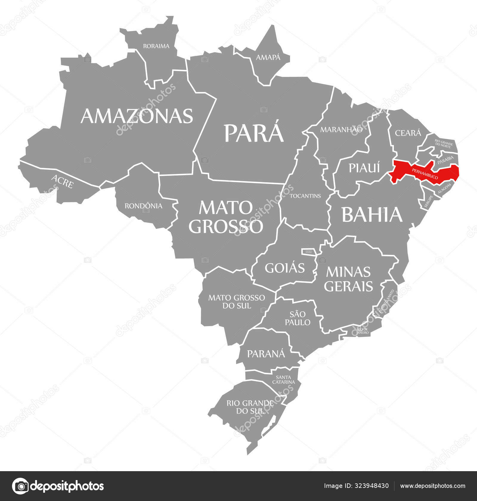 Pernambuco red highlighted in map of Brazil Stock Photo by ©ingomenhard ...