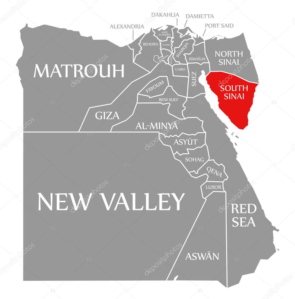 Sur de Sinaí rojo resaltado en el mapa de Egipto 2024