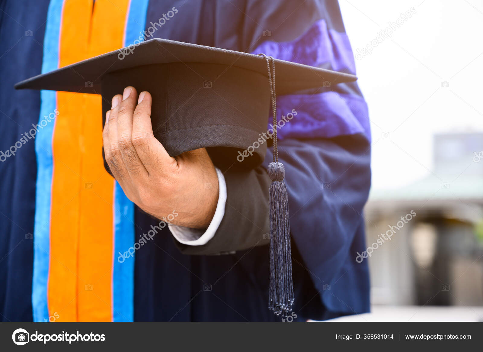 Close Graduation Holding Graduation Cap Education Concept — Stock Photo ...