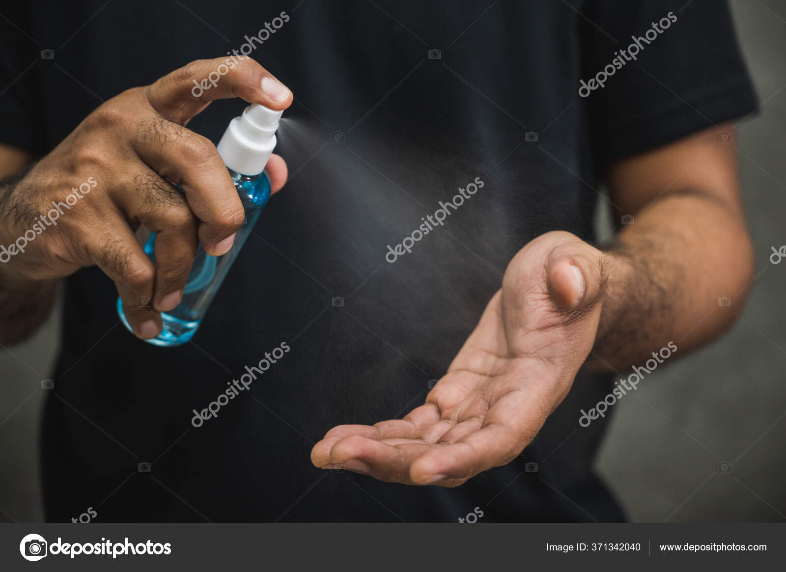 Close Male Hand Pushing Plastic Bottle Spray Alcohol Hand Gel Stock ...