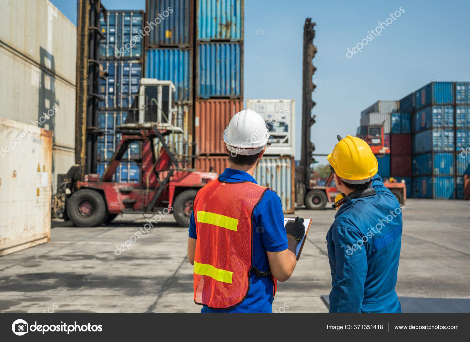 Foreman Dock Worker Staff Pointing Finger Working Container Cargo ...