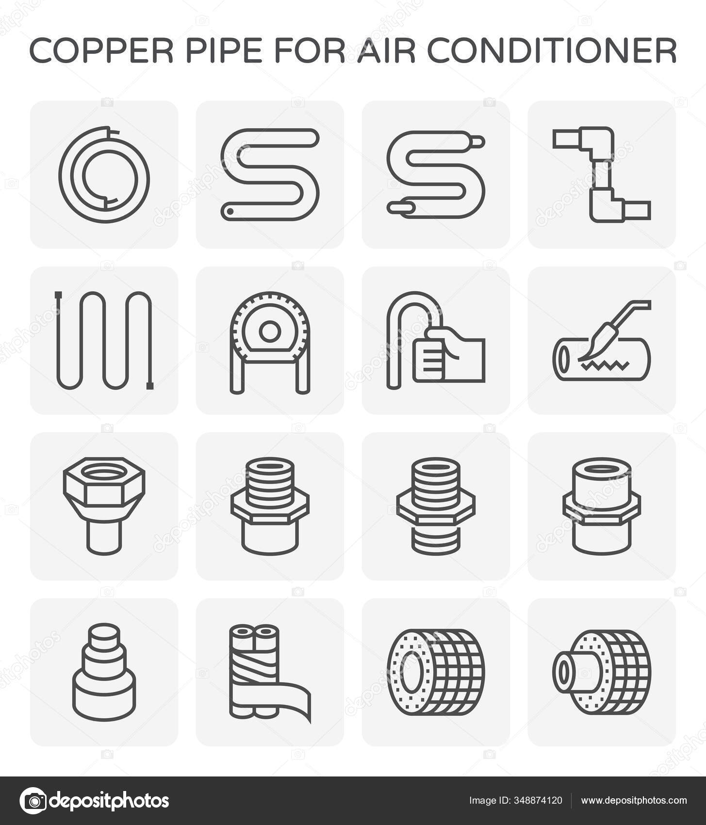 Copper Pipe Air Conditioner Installation Vector Icon Set Design ...