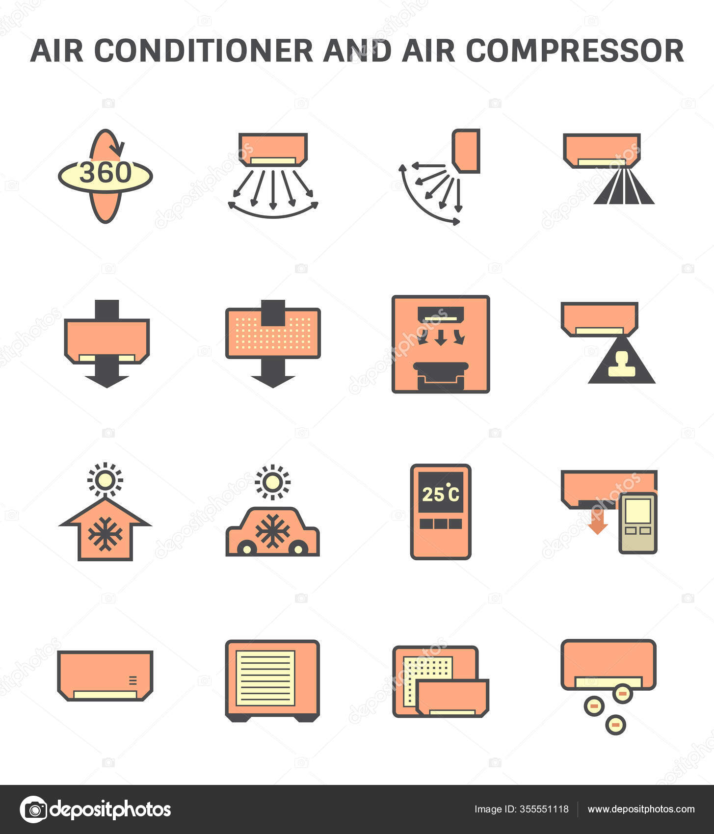 Air Conditioner Air Compressor Icon Set Design Stock Vector Image by ...