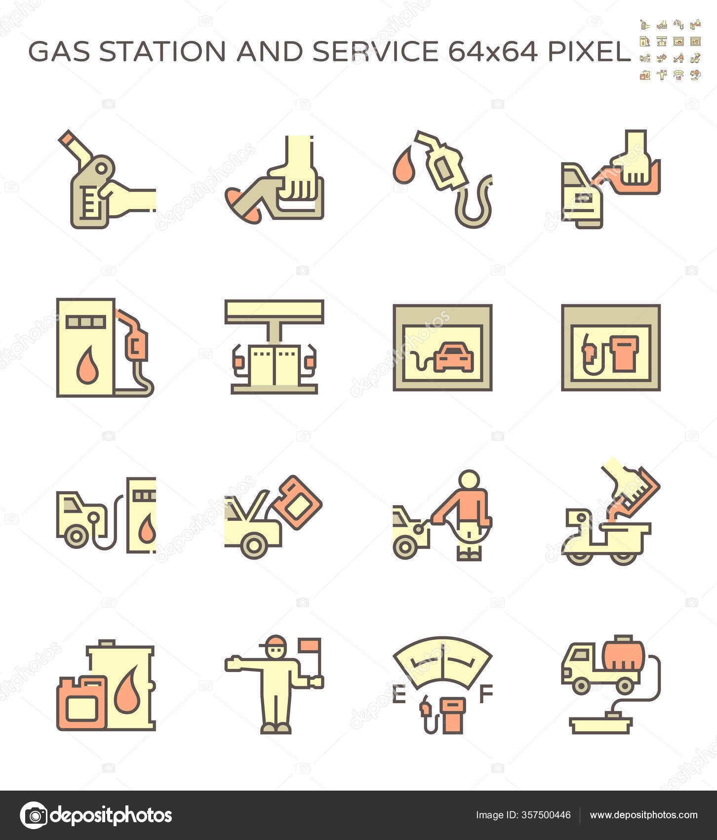 Gas Station Service Vehicle Vector Icon Set Design 64X64 Pixel Stock ...