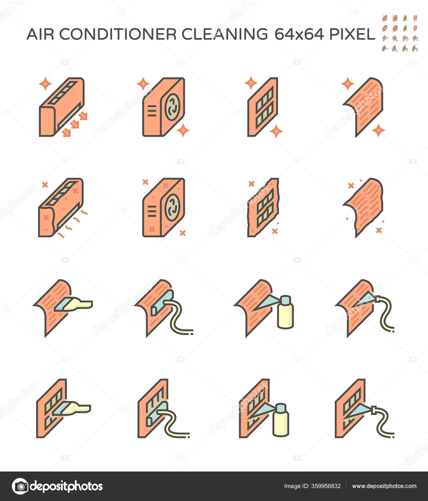 Air Conditioner Compressor Filter Cleaning Vector Icon Set Design Stock ...