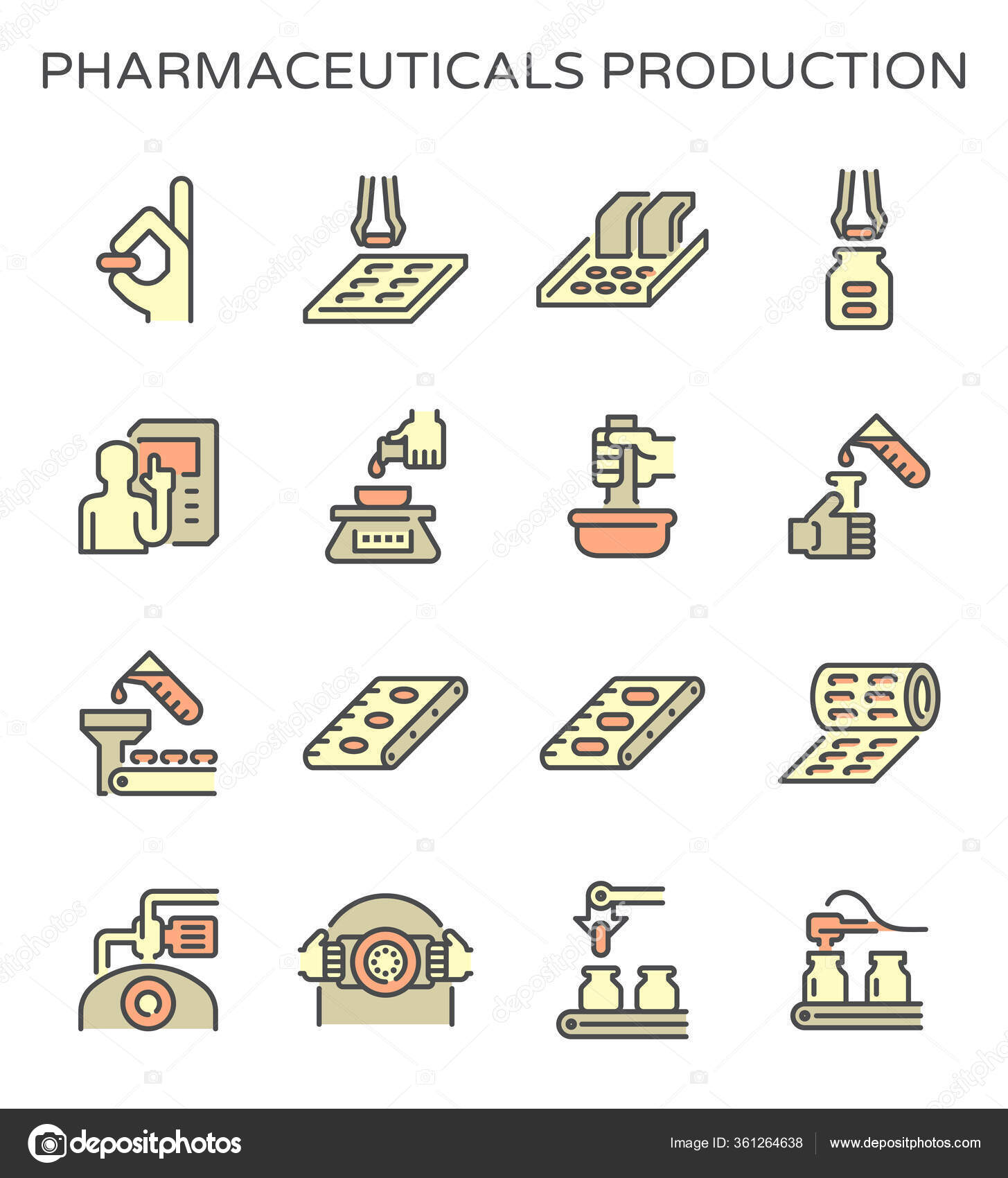 Pharmaceutical Production Manufacturing Vector Icon Set Design Editable ...