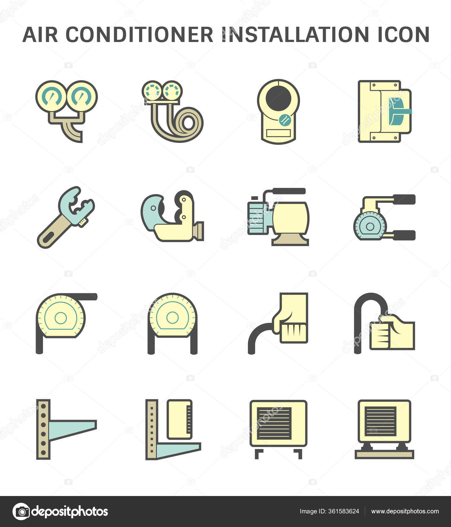 Air Conditioner Pipe Installation Vector Icon Design White Background ...