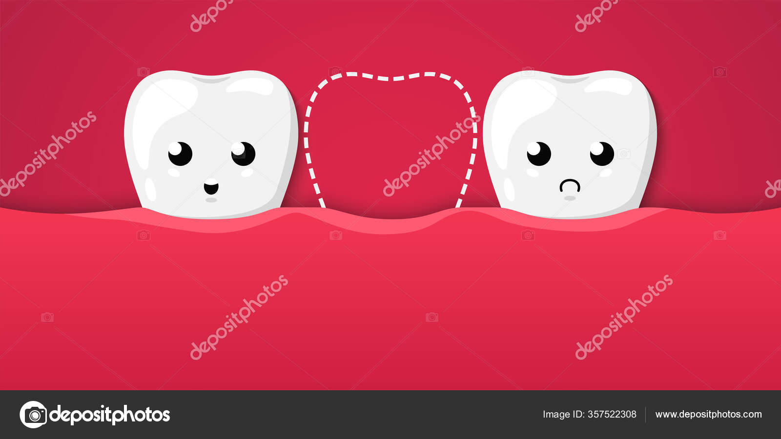 Tooth Isolated Red Background Cute Cartoon Character Tooth Missing ...