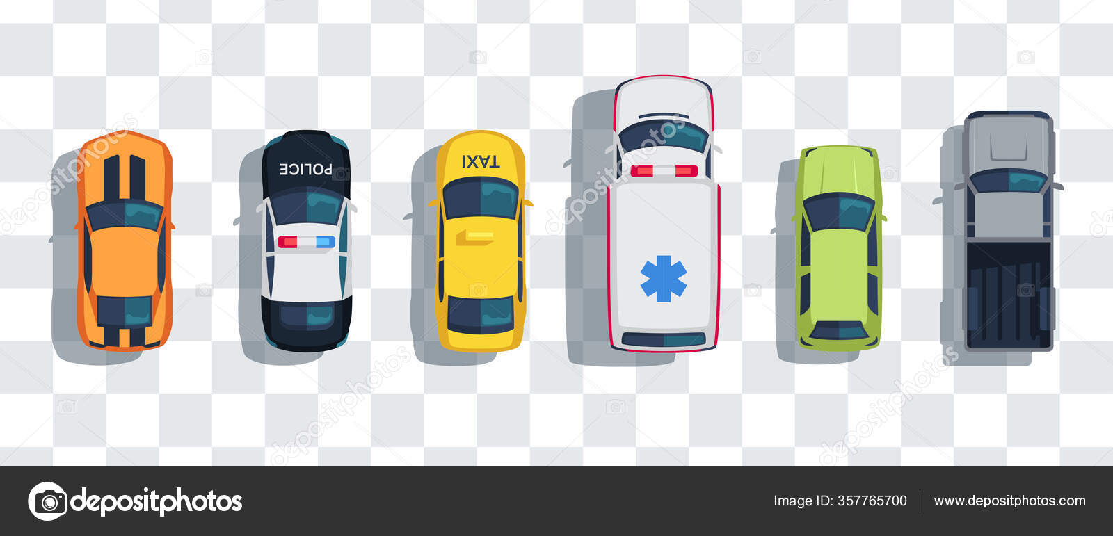 Cars Set Top View Isolated Cute Beautiful Cartoon Transport Shadows ...