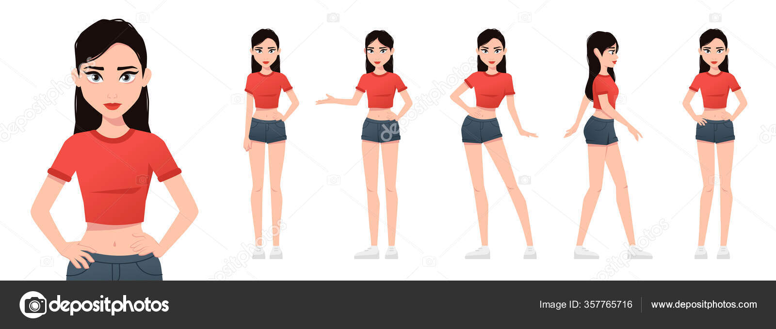 Girl Character Set Isolated White Background Various Poses Woman ...