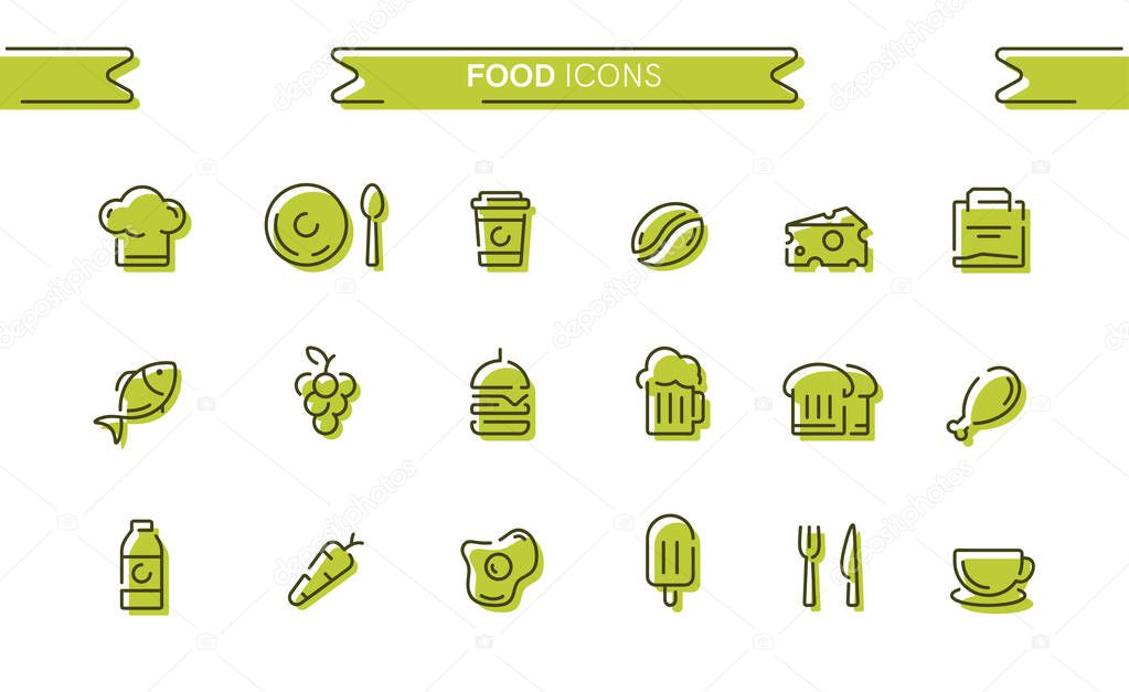 Iconos de comida aislados. Arte de línea. Editable. Signos y símbolos ...