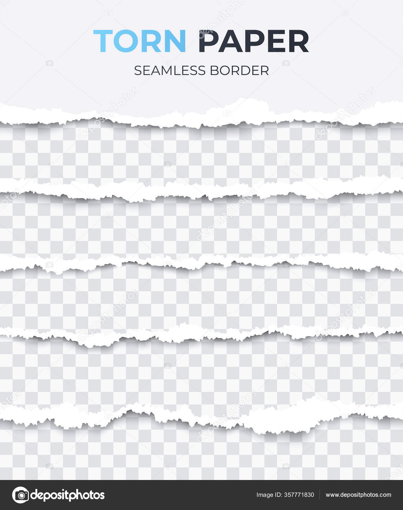 Seamless Torn Ripped Paper Layered Isolated White Color Transparent ...