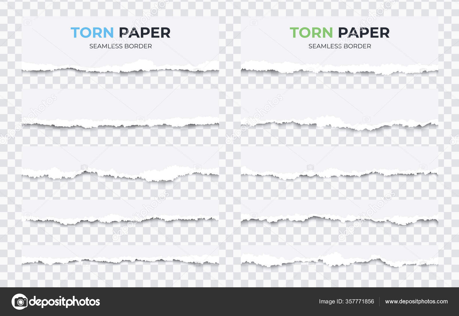 Seamless Torn Ripped Paper Layered Isolated White Color Transparent ...