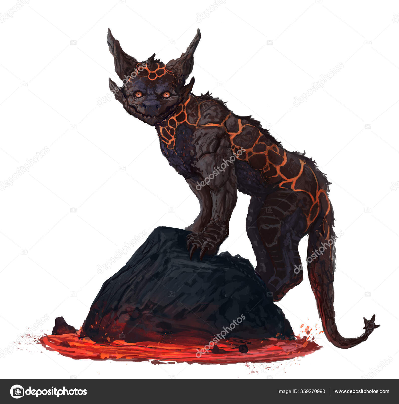 Cat Creature Made Lava Rock Magma Standing Rock Lava Stream Stock Photo ...