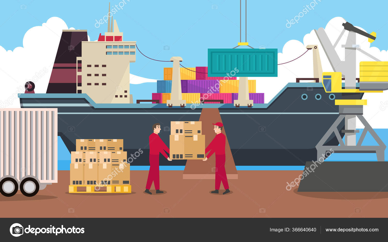 Pelabuhan Kapal Dengan Derek Pelabuhan Memuat Kontainer Kapal Barang ...