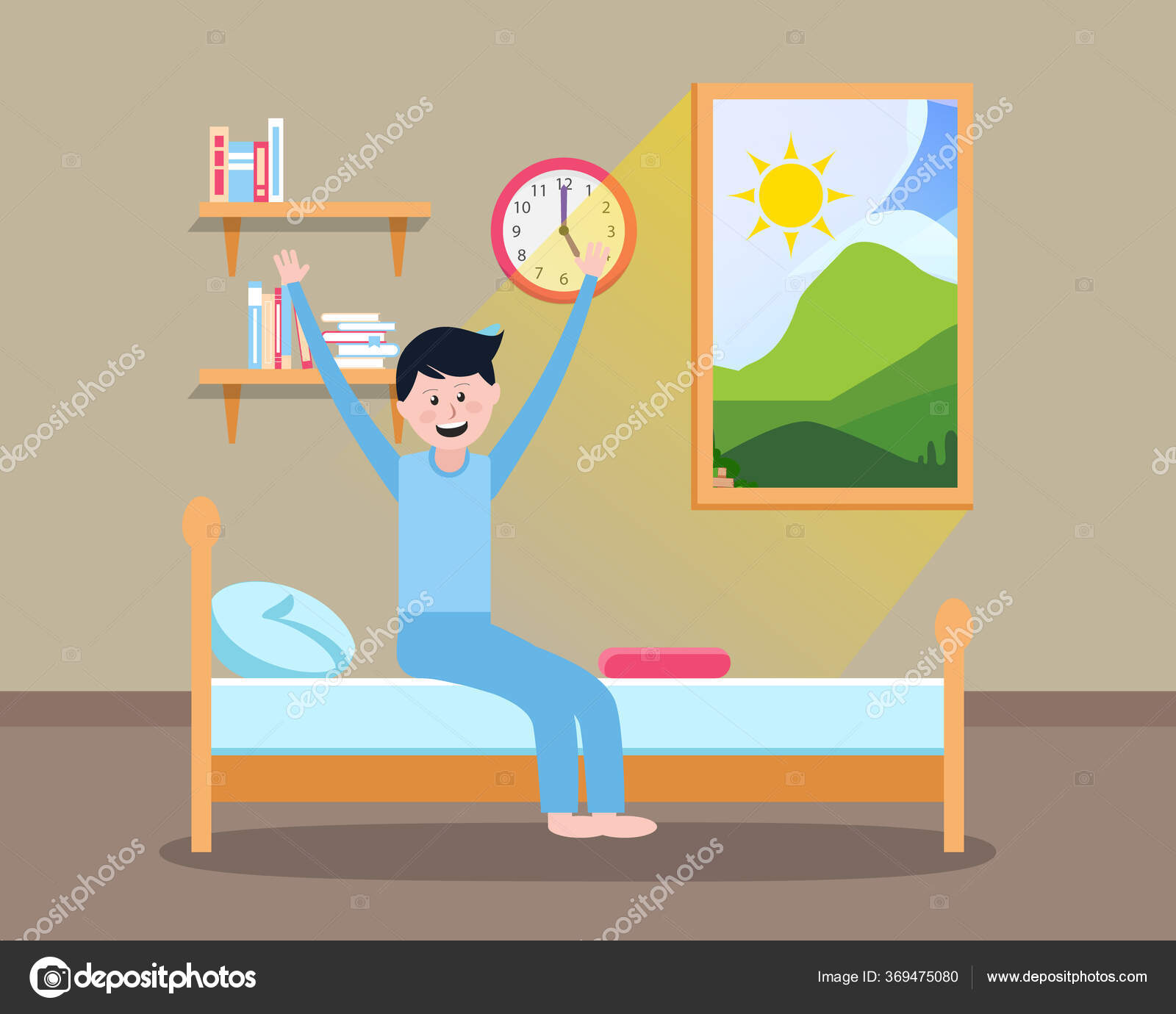 Cartoon Waking Up In The Morning Good Morning Element Cartoon Cute