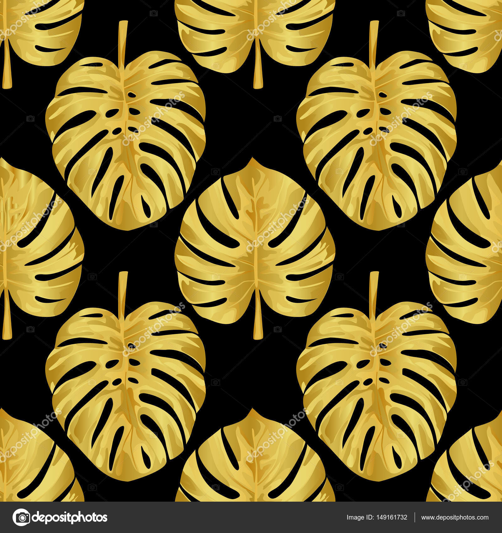 Gold Monstera Seamless Pattern Stock Vector by ©KronaLux 149161732