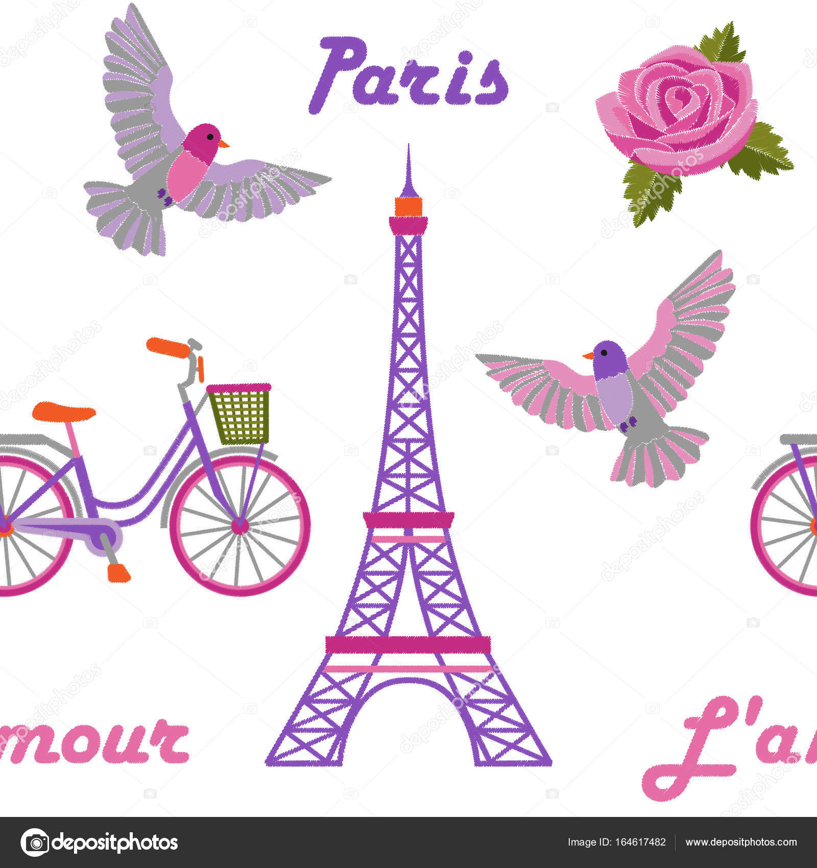 Paris embroidery seamless pattern — Stock Vector © KronaLux #164617482