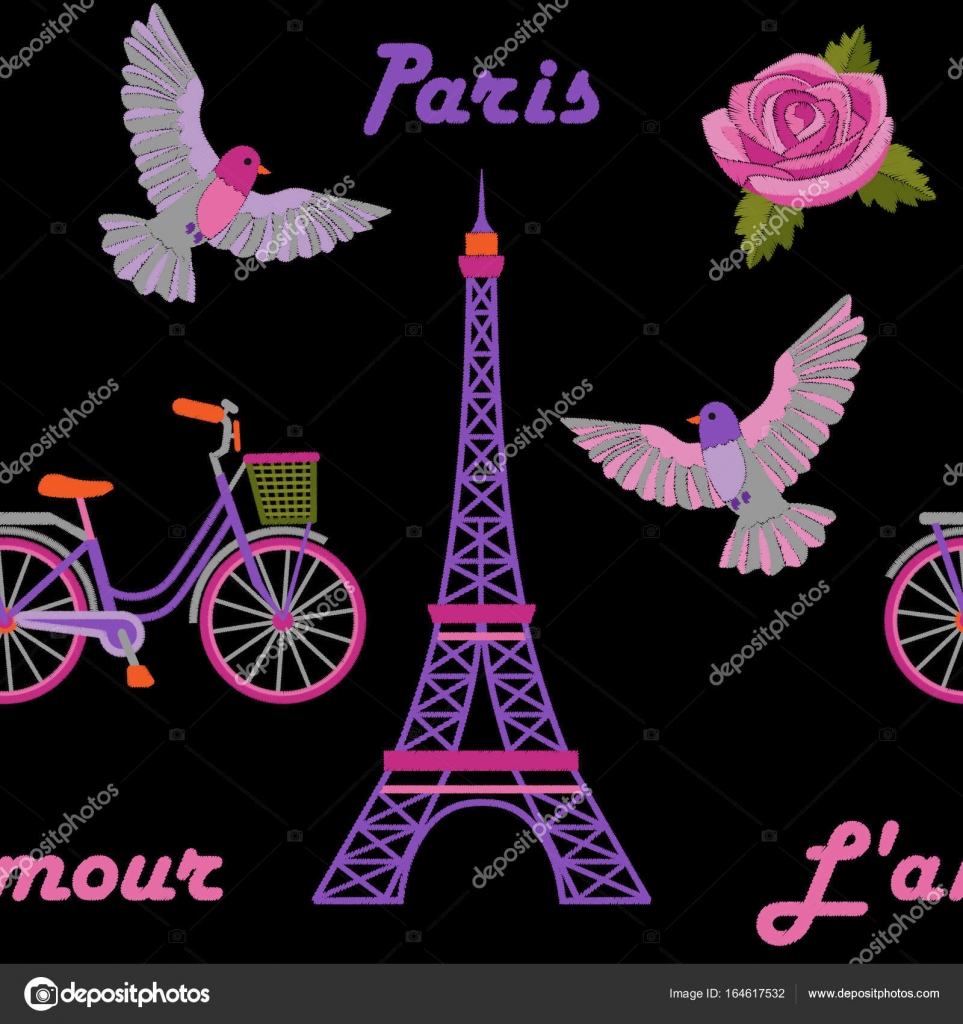 Paris embroidery seamless pattern Stock Vector by ©KronaLux 164617532