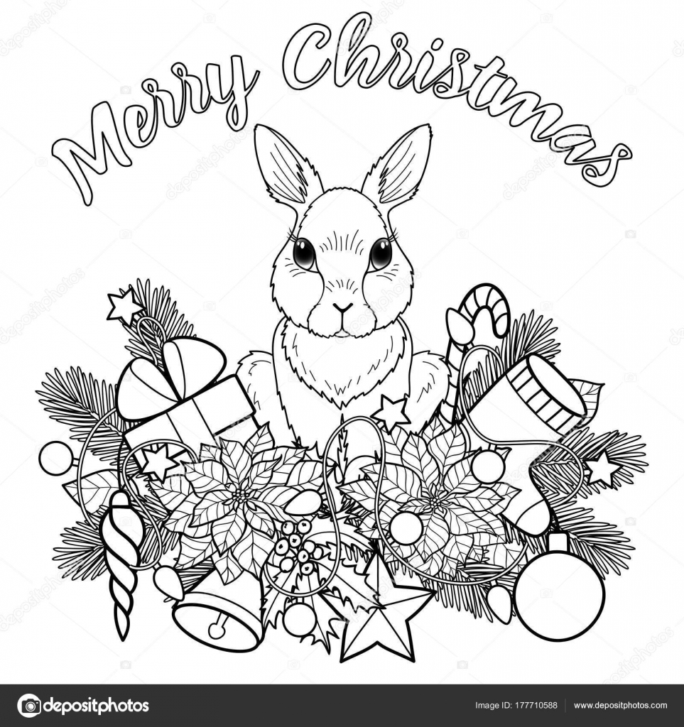Merry Christmas with Rabbit ⬇ Vector Image by © KronaLux | Vector Stock ...