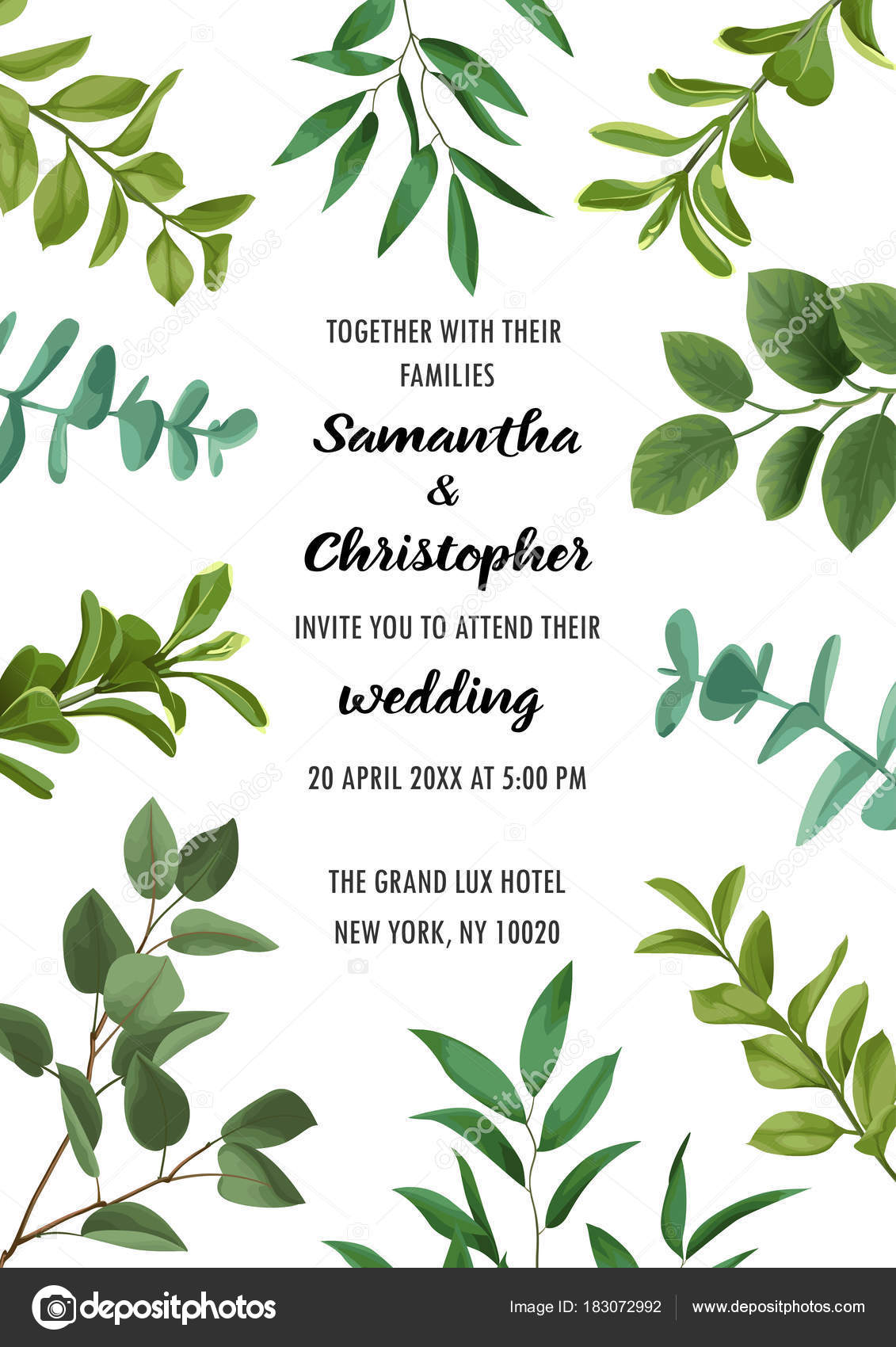 Wedding invitation with Greenery Stock Vector Image by ©KronaLux #183072992