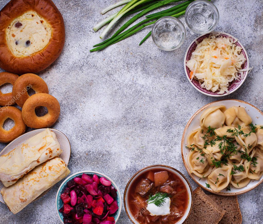 Traditional Russian dishes, sweets and vodka — Stock Photo © yulianny ...