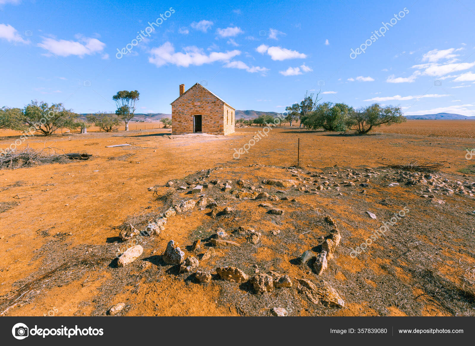 House Ruins Scarce Trees Bright Sun Orange Dry Land South Stock Photo ...