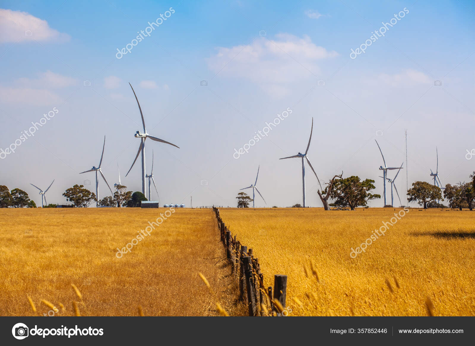 Old Fence Leading Wind Turbines Horizon Australian Outback Stock Photo ...