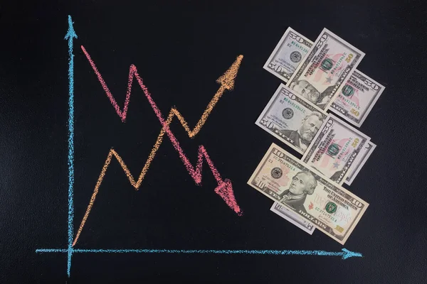 US dollars currency rates trends concept - line graph with arrows ...