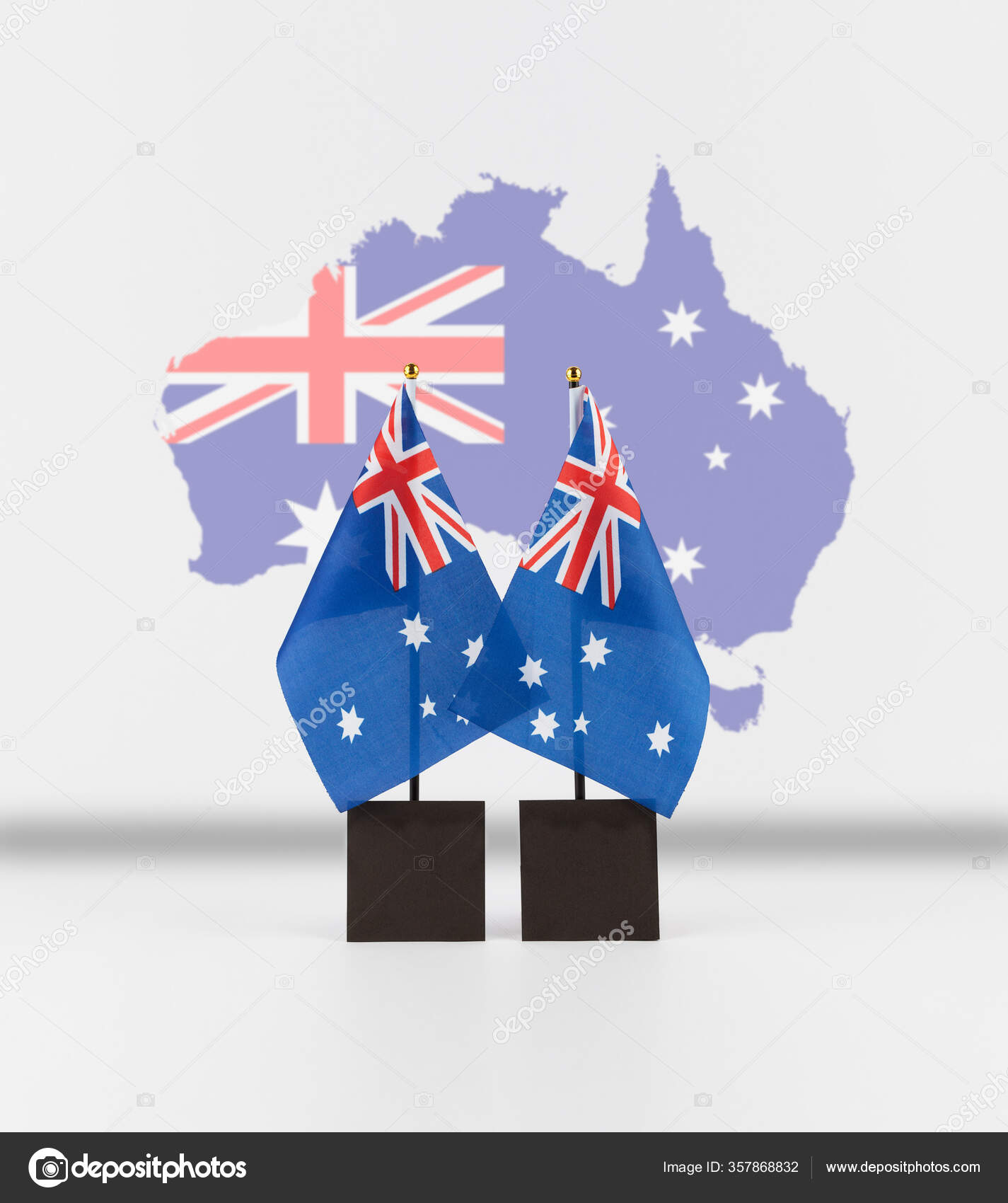 Two Australian Desk Flags Map Australia Background Copy Space ...
