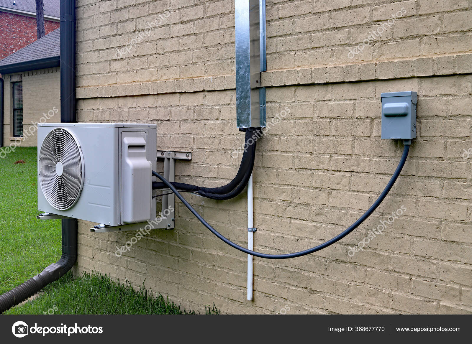 Air Conditioner Mini Split System Next Home Painted Brick Wall Stock ...