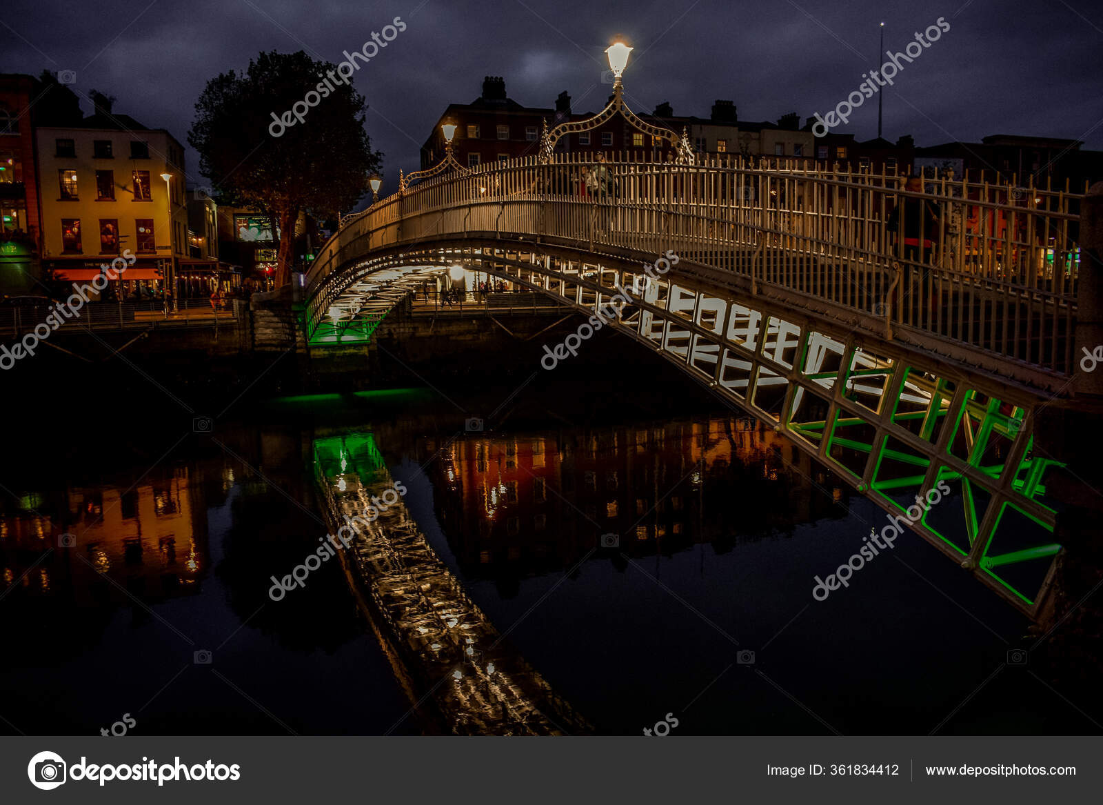 Dublin Ireland Night View Famous Illuminated Penny Bridg Stock Photo by ...