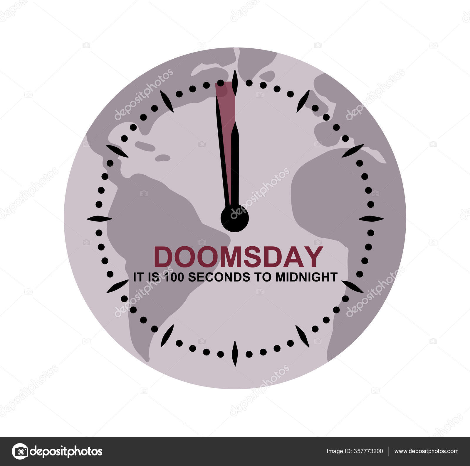 Doomsday Clock Showing 100 Seconds Midnight Map Globe Countdown Global ...