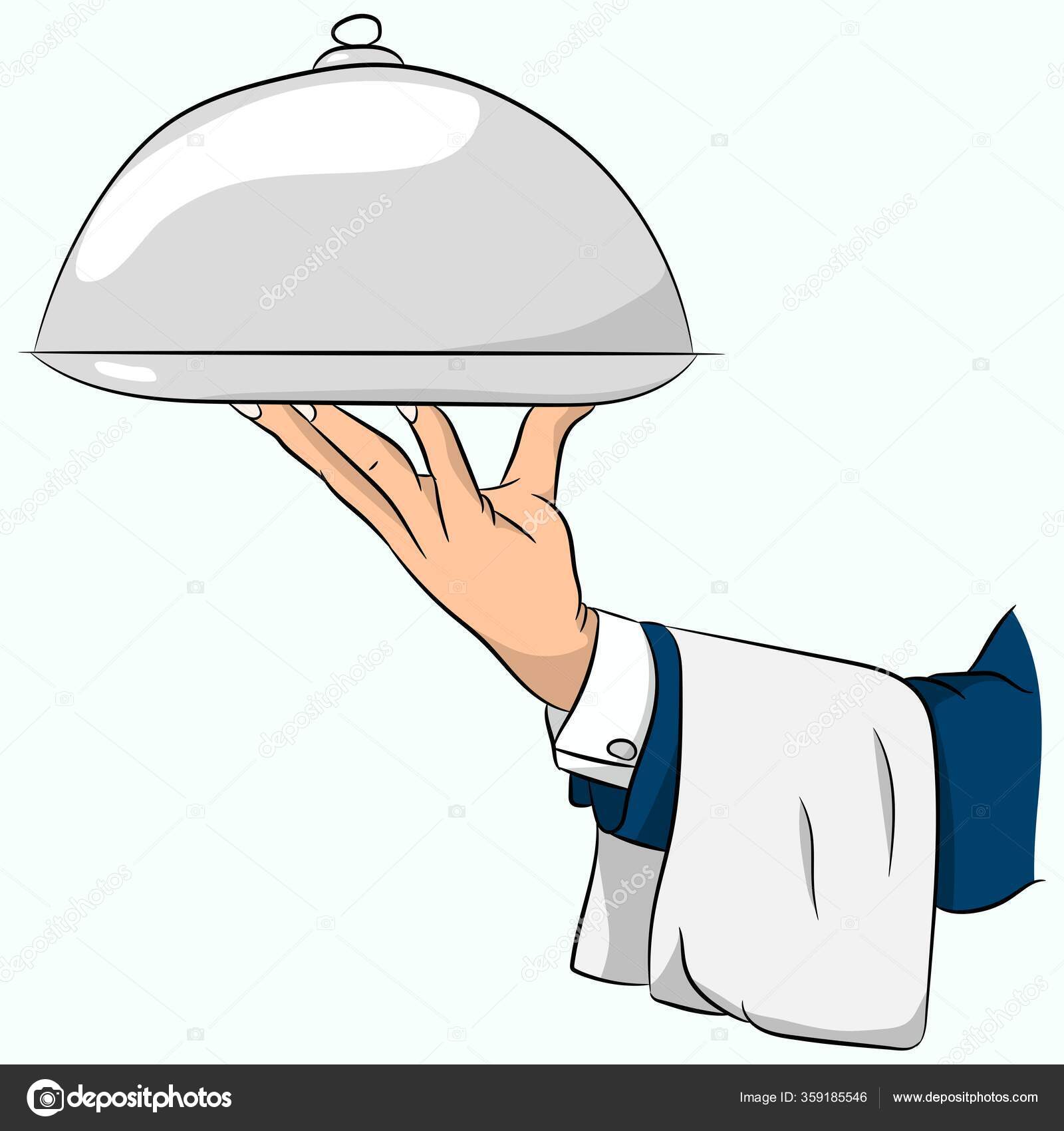 Camarero Con Bandeja De Dibujos Animados