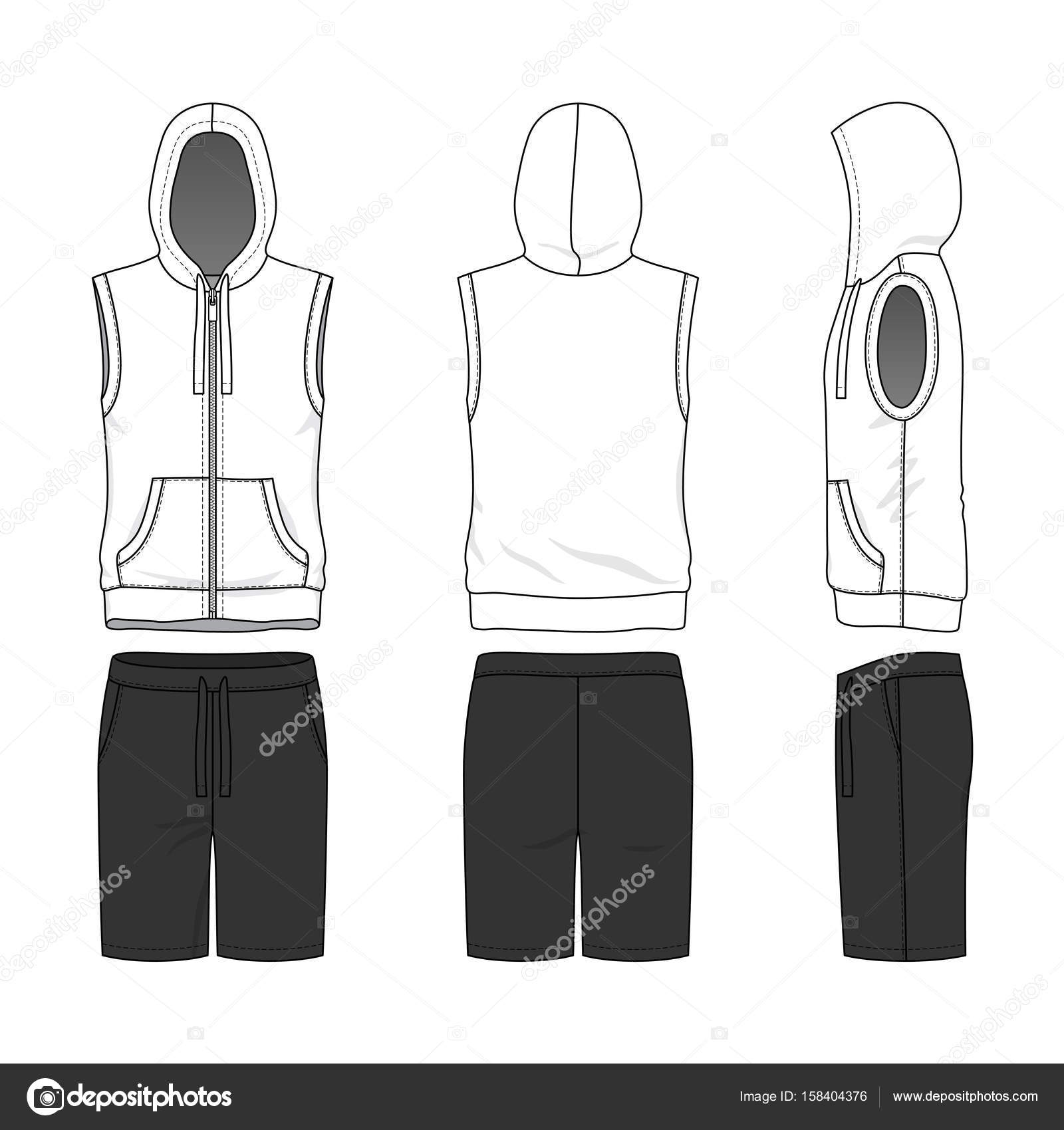 Blank Clothing Templates Vector Illustration Sleeveless Hoody Shorts ...