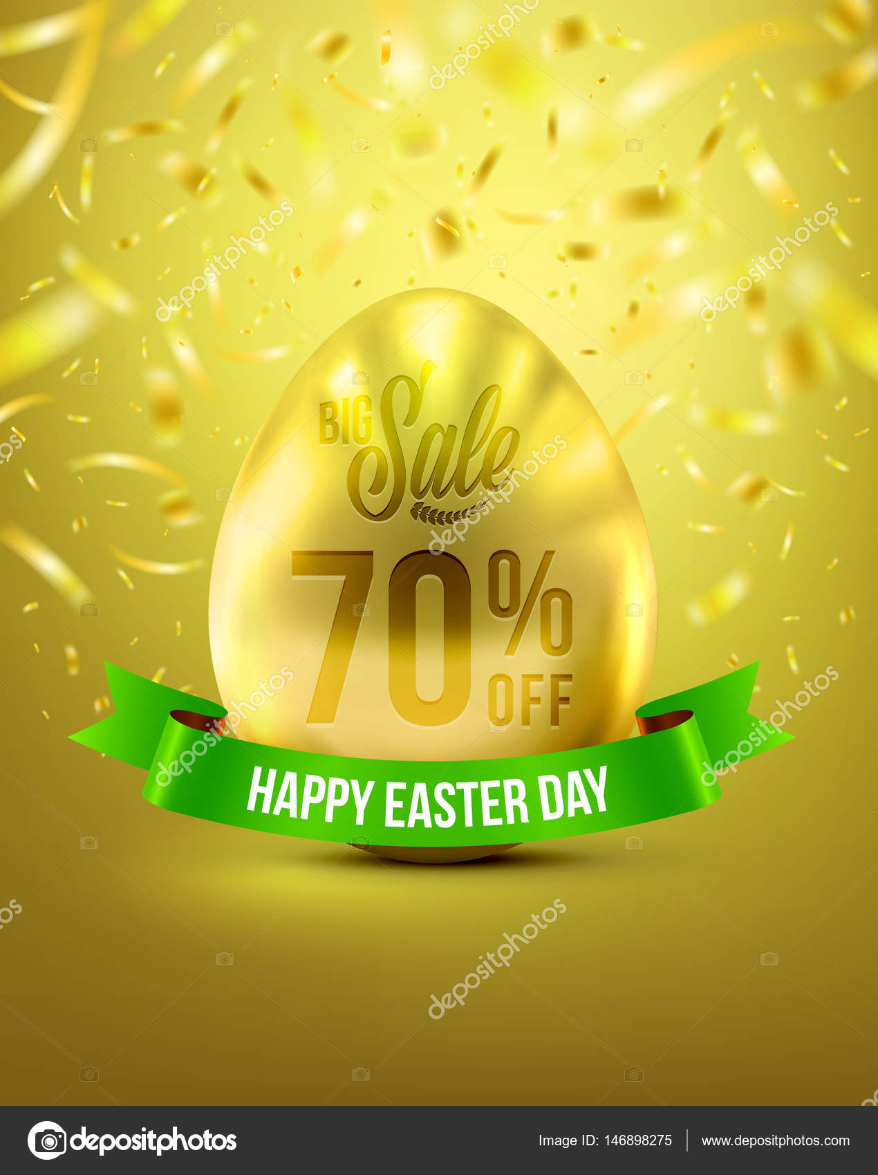 Easter Eggs in Gold Color for Easter Day Banner Discount With Realistic ...