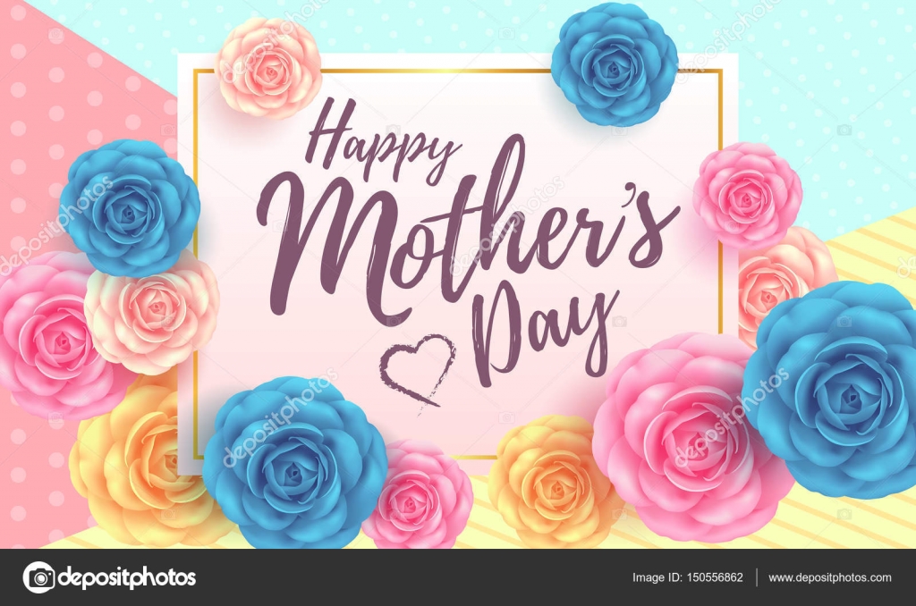 Happy Mothers Day Layout Design With Lettering And Flowers Background