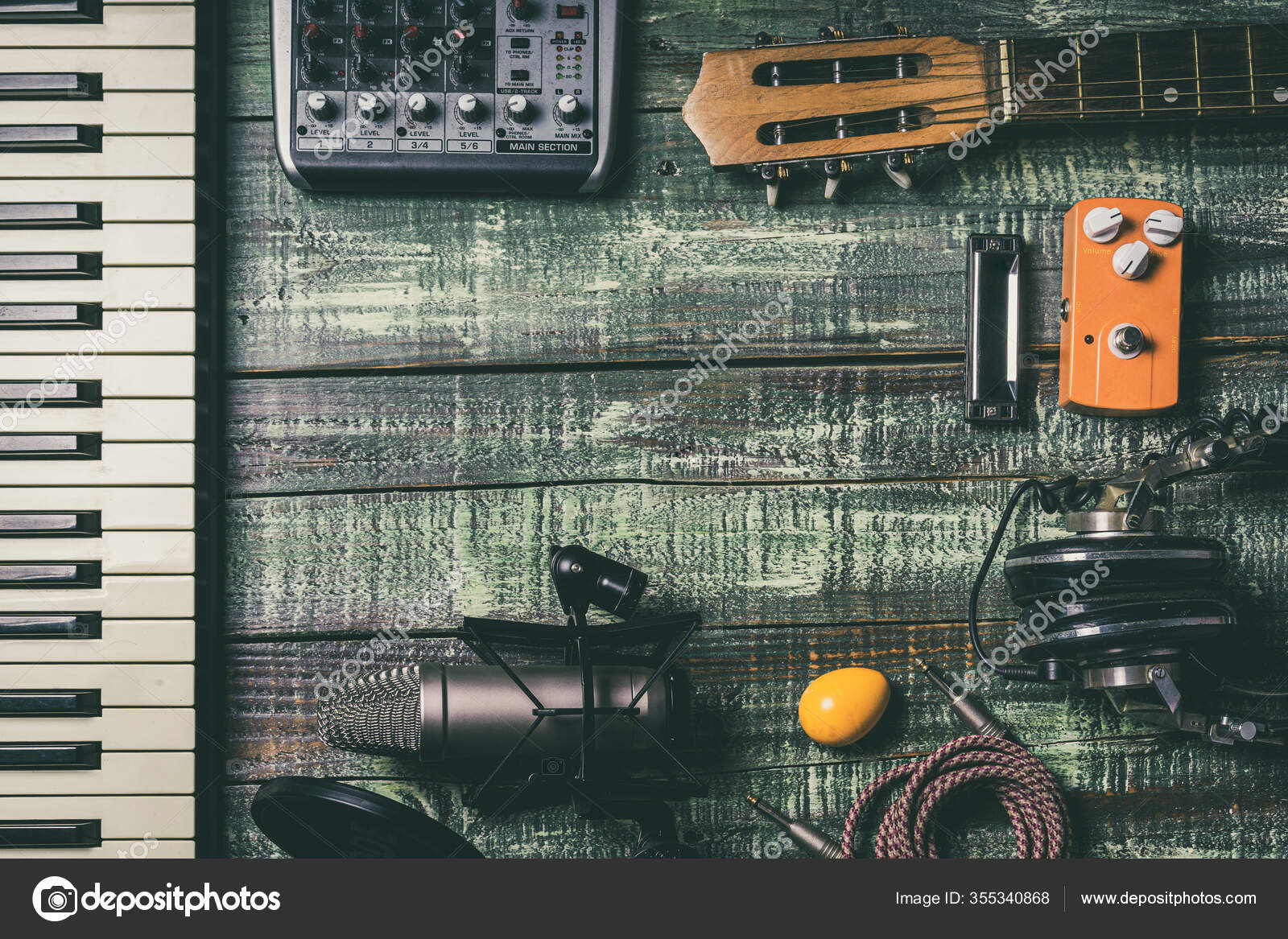 Flat Lay Singer Songwriter Musician Concept Rustic Wood Board Composing ...