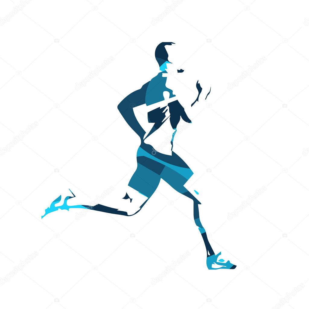 Abstract blue vector runner. Running man, vector isolated illust ...