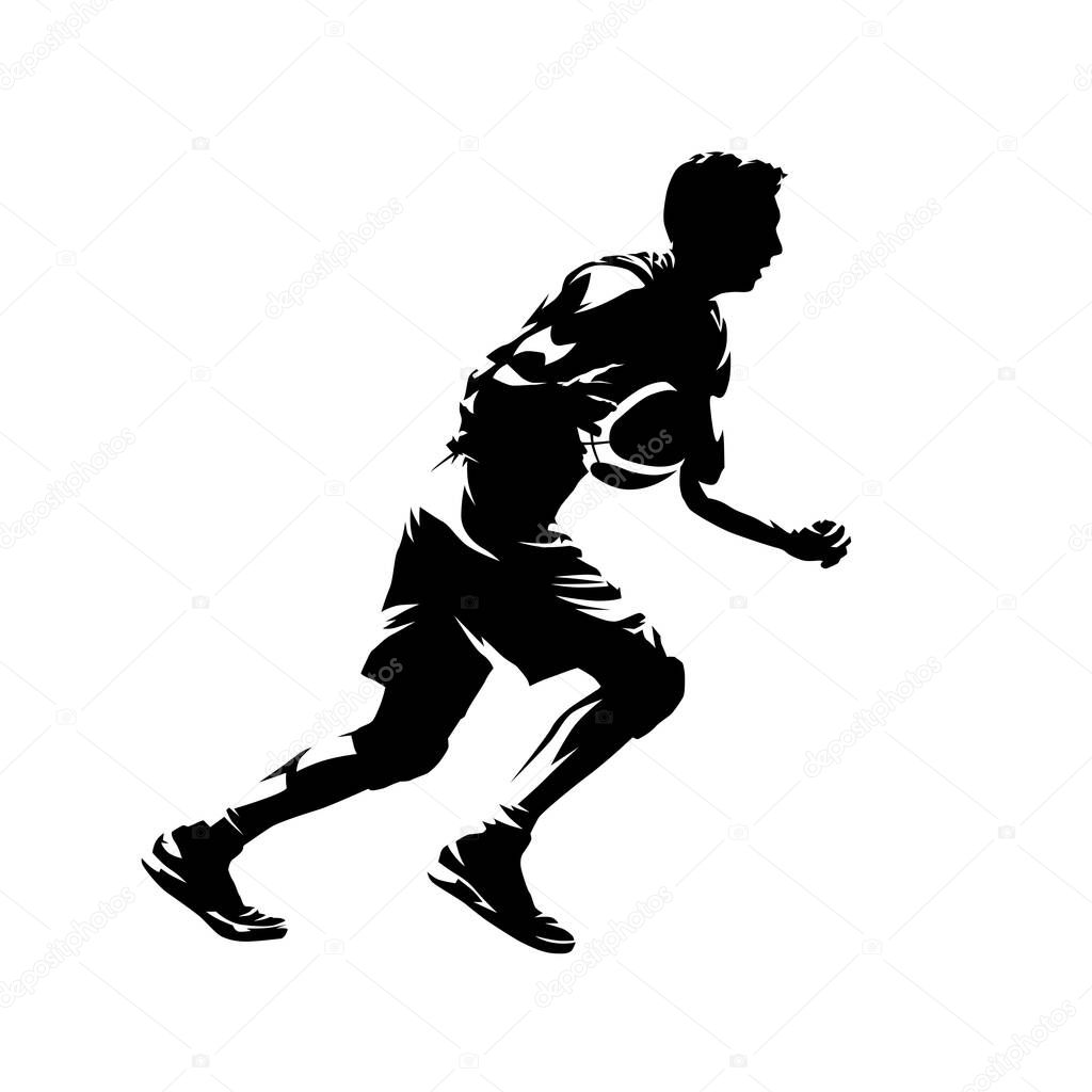 Jugador de baloncesto dribleando, silueta vectorial aislada. Dibujo de ...