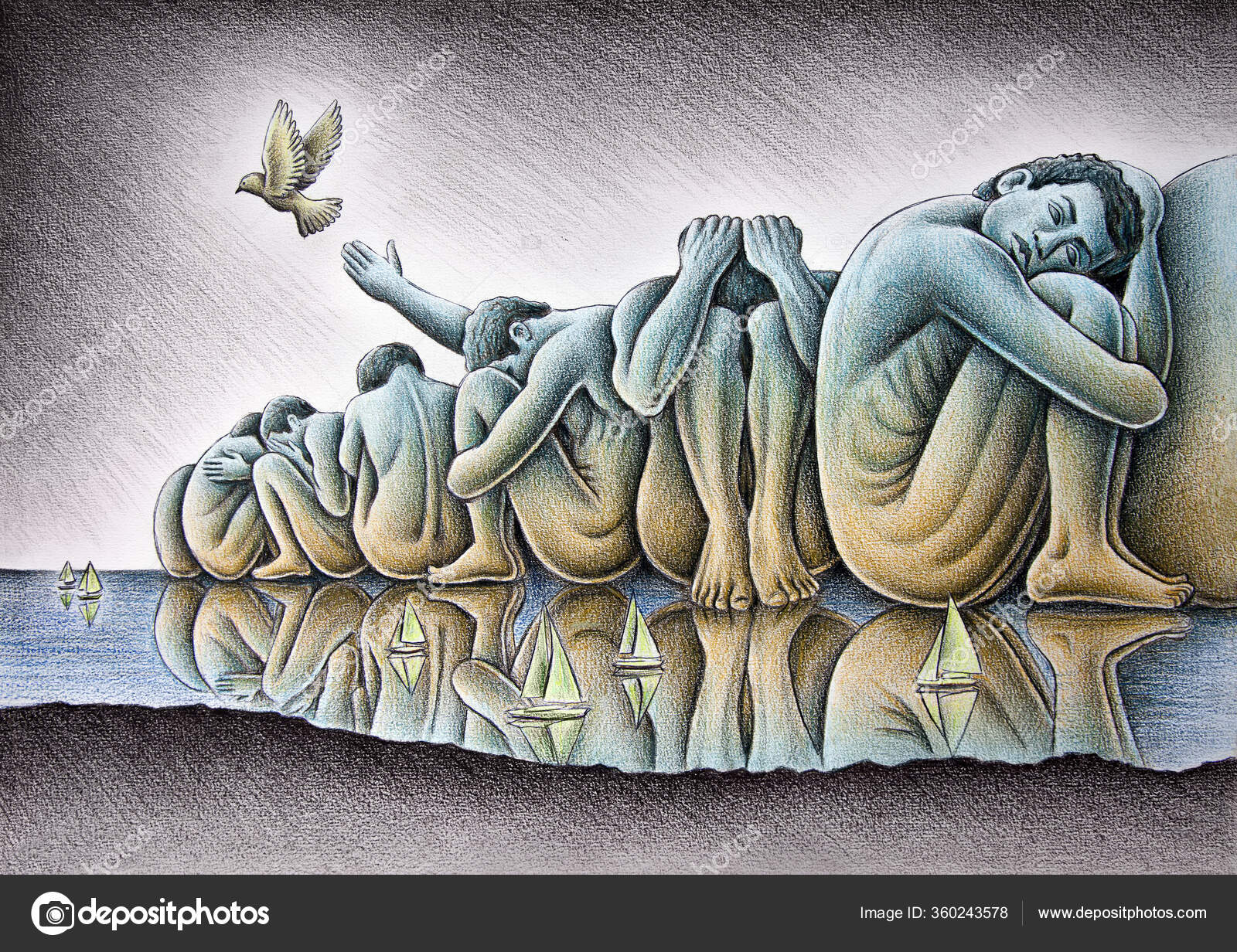 Surrealistic Poetic Conceptual Drawing Giants Forming Cliffs Dove ...