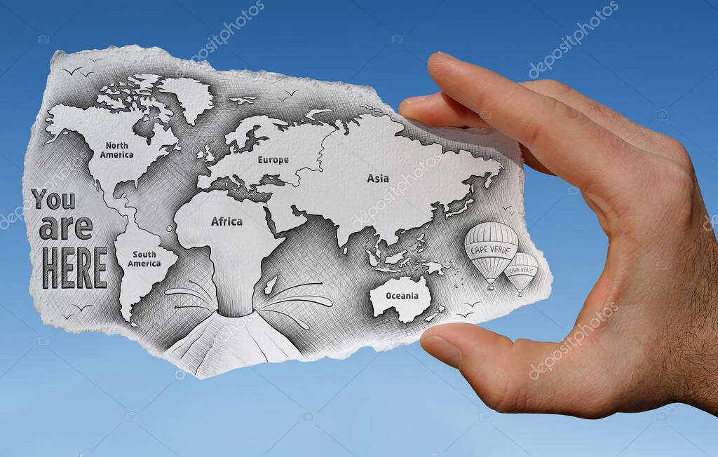 Earth Continents se basa en un pedazo de papel de mano con las palabras ...