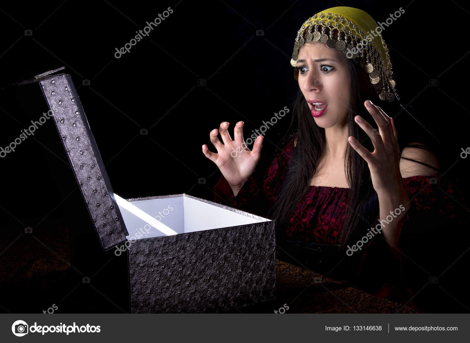 Gypsy Finding a Treasure Chest or Opening a Box — Stock Photo ...